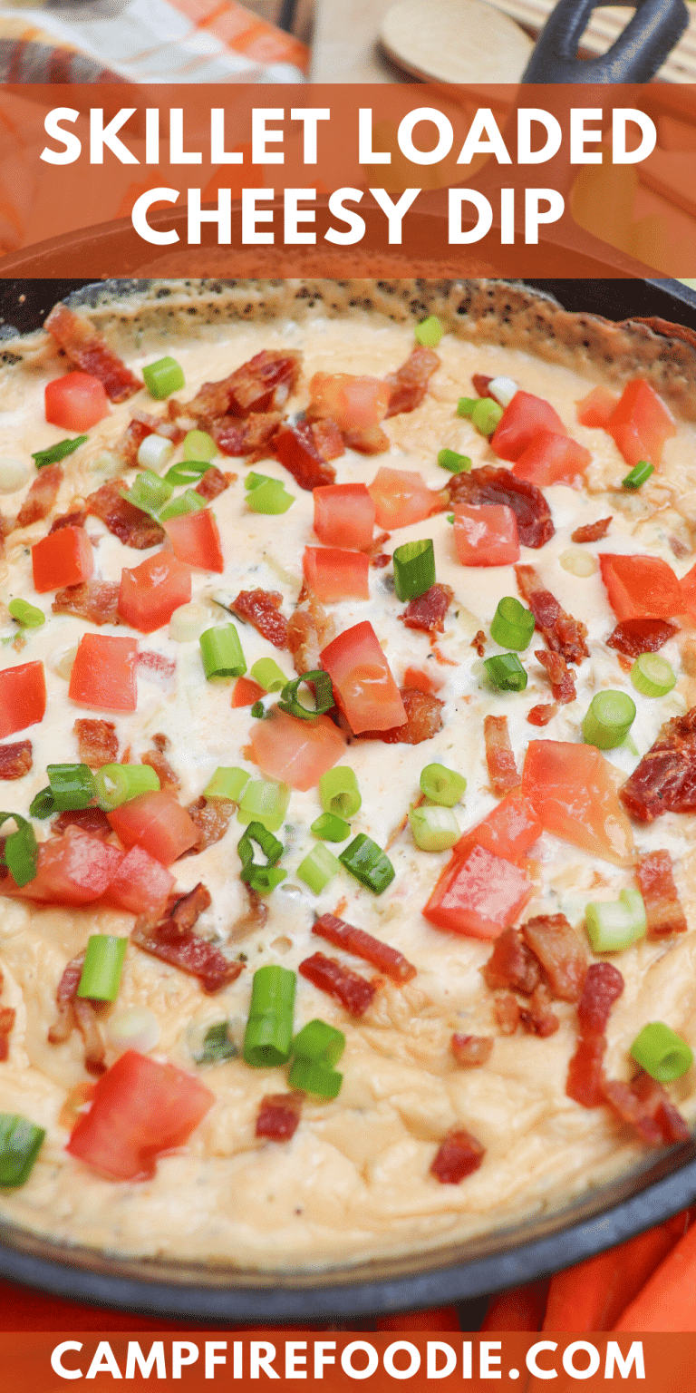 Fully Loaded Cheesy Skillet Dip Recipe » Campfire Foodie