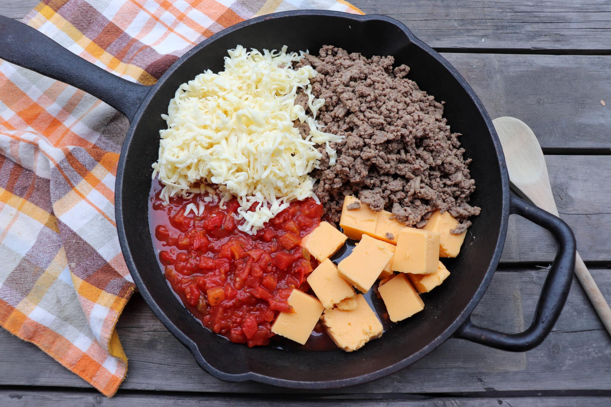 Skillet Rotel Dip Recipe with Ground Beef & Sausage » Campfire Foodie