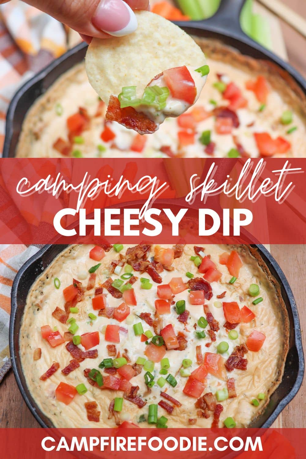 Fully Loaded Cheesy Skillet Dip Recipe » Campfire Foodie